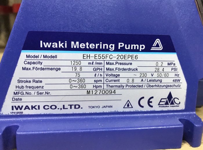 日本IWAKI METERING PUMP EH-E55FC定量幫浦---壓力:0.2MPa/流量:1250ml/mi | Yahoo奇摩拍賣