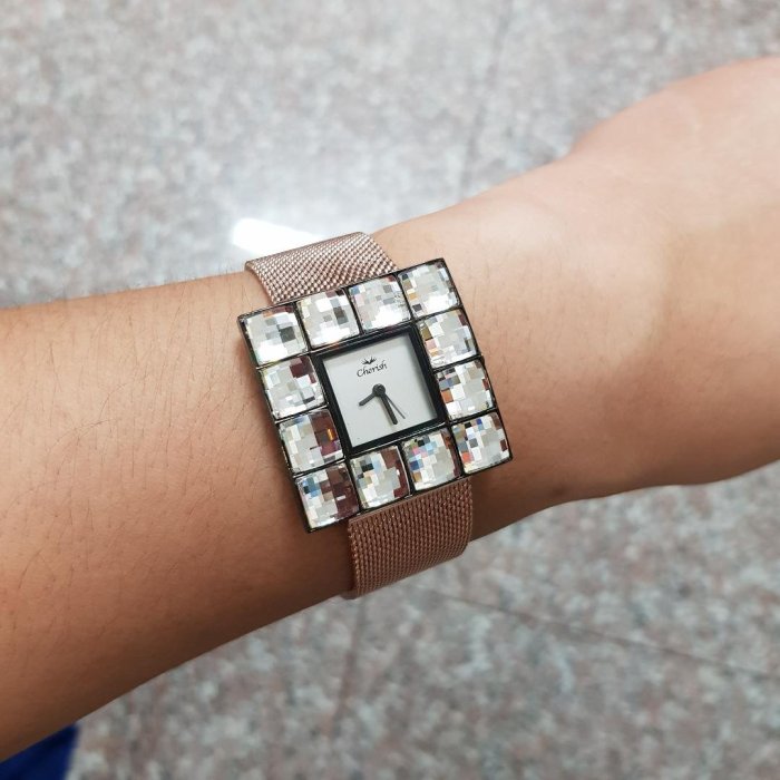 日本帶回 時尚錶 鑽圈圈 閃亮亮 ☆ 34mm 中型女錶 石英錶 玫瑰金色 米蘭帶 穿搭最愛 H1 | Yahoo拍賣