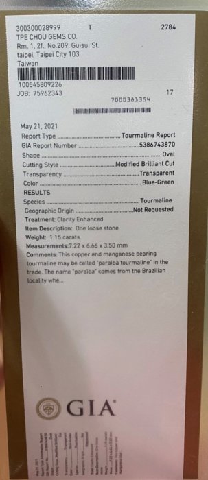 飛飛徐美女【台北周先生】天然含銅碧璽 帕拉伊巴 1.15克拉 霓虹藍色 罕見彩虹光 淨度VS以上 氣質美戒 送GIA證書 | Yahoo拍賣