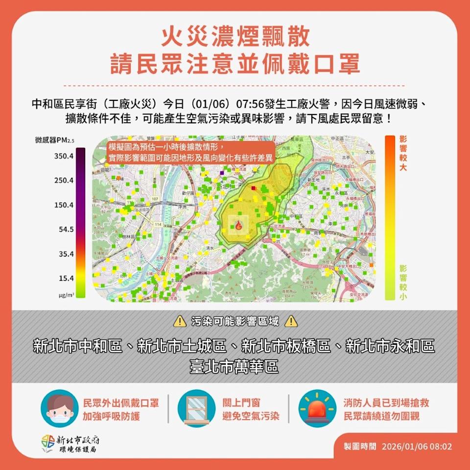 中和區民享街鐵皮工廠冒煙 發布火災空污提醒