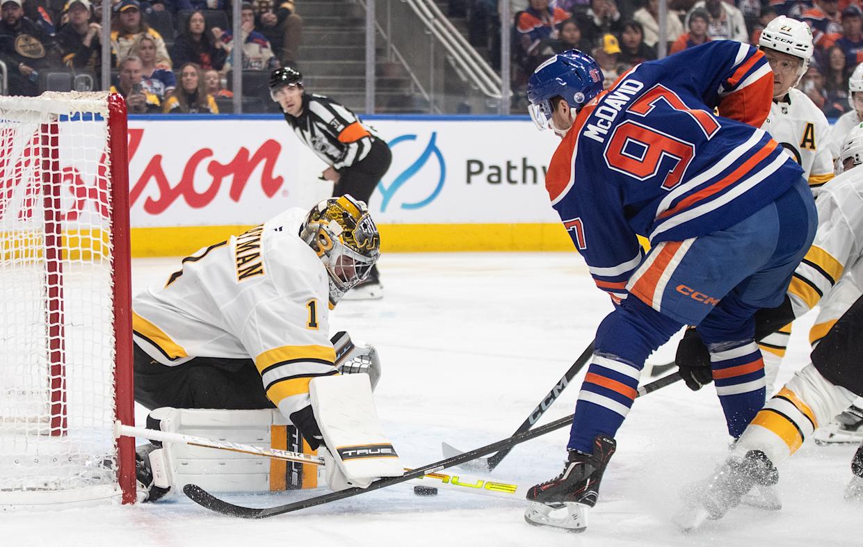 Pastrnak leads Bruins past Oilers 6-2 to stop 6-game slide