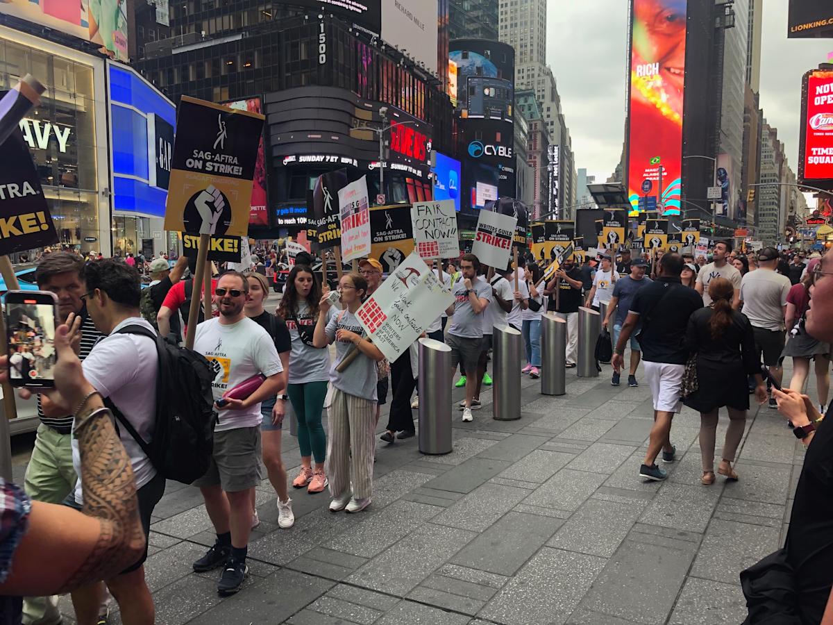 Writers and Actors Protest in Times Square