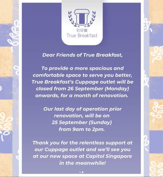 Taiwanese restaurant True Breakfast at Cuppage Plaza closes for ...
