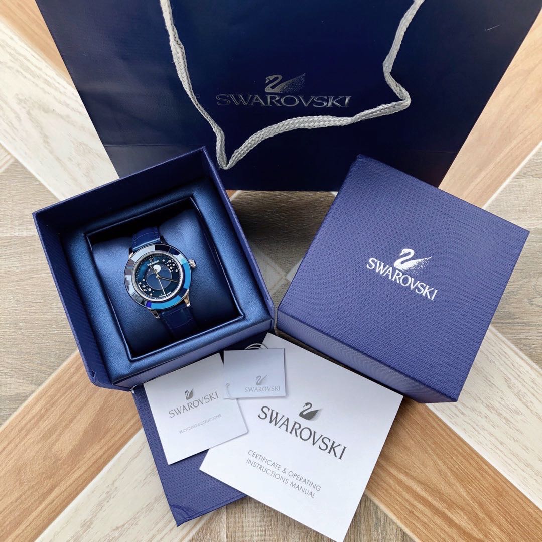 SWAROVSKI Octea Lux Moon 藍色錶盤 藍色皮革錶帶 石英 女士手錶 5516305 施華洛世奇腕錶 | Yahoo奇摩拍賣