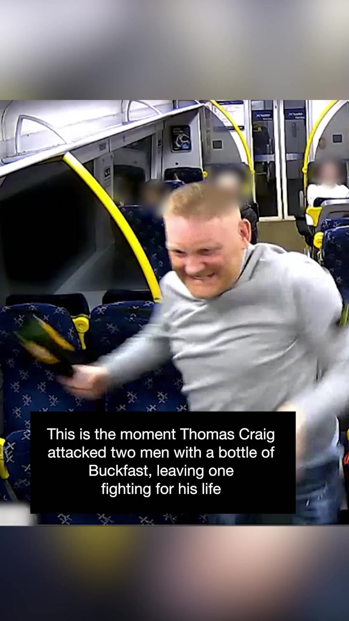 Horror moment thug attacks two men with Buckfast bottle on Scots train ...