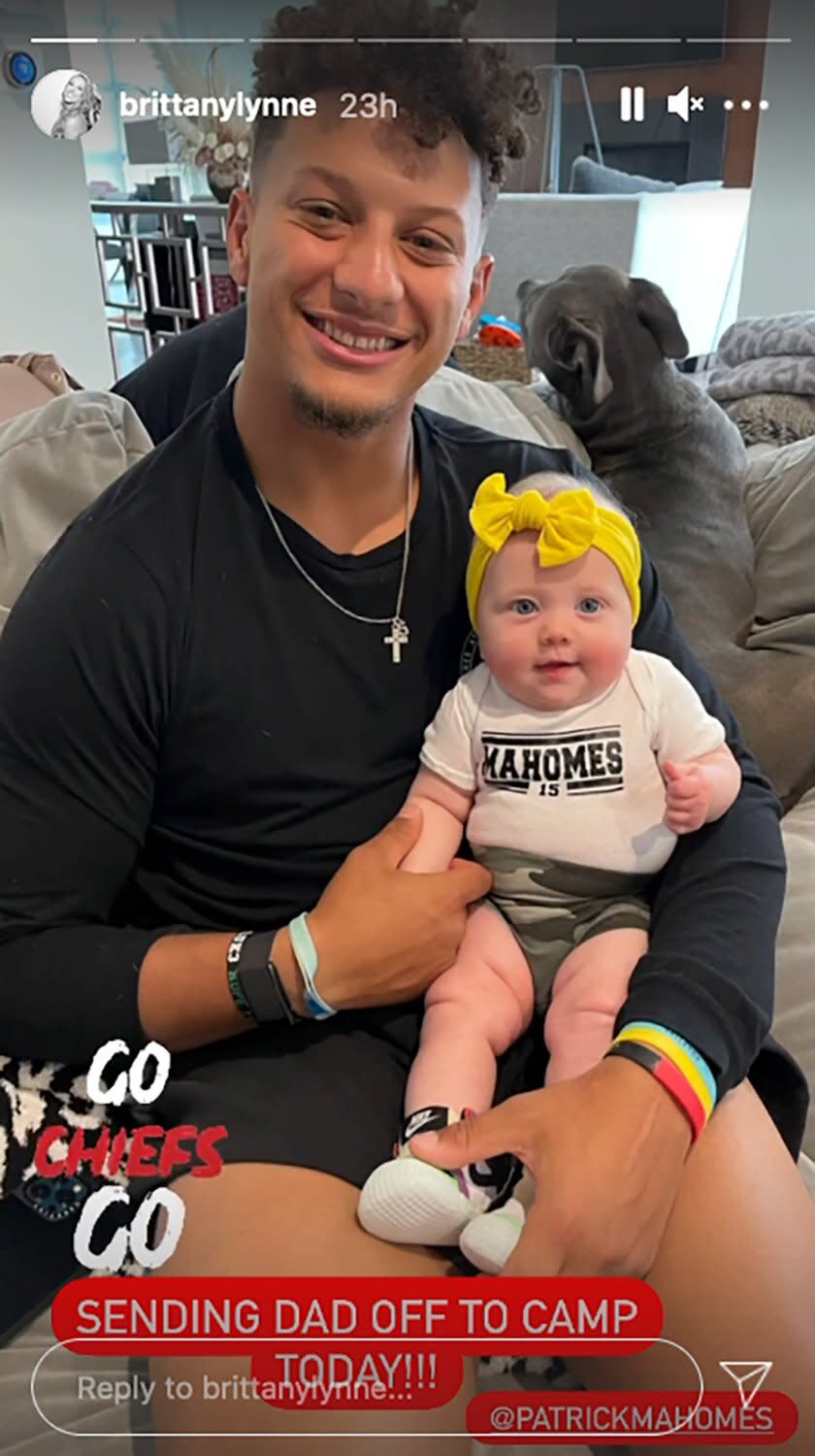 Patrick Mahomes Cuddles with Baby Daughter Sterling Before Heading to ...