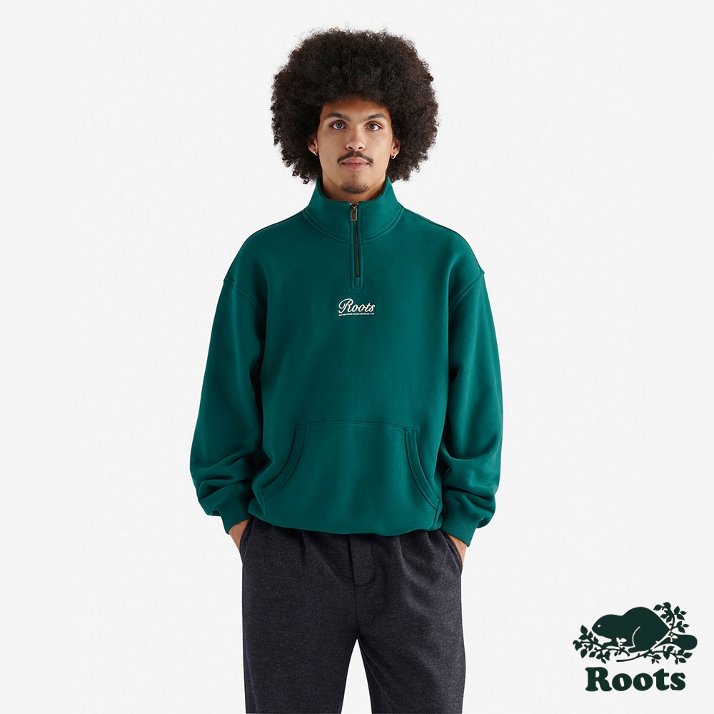 Roots男裝- ROOTS SIGNATURE 半拉鍊上衣-綠色 | T恤 | Yahoo奇摩購物中心
