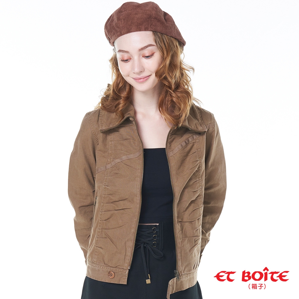 ET BOITE箱子 BLUE WAY – 細摺七分袖夾克外套(咖啡) | 鋪棉外套 | Yahoo奇摩購物中心