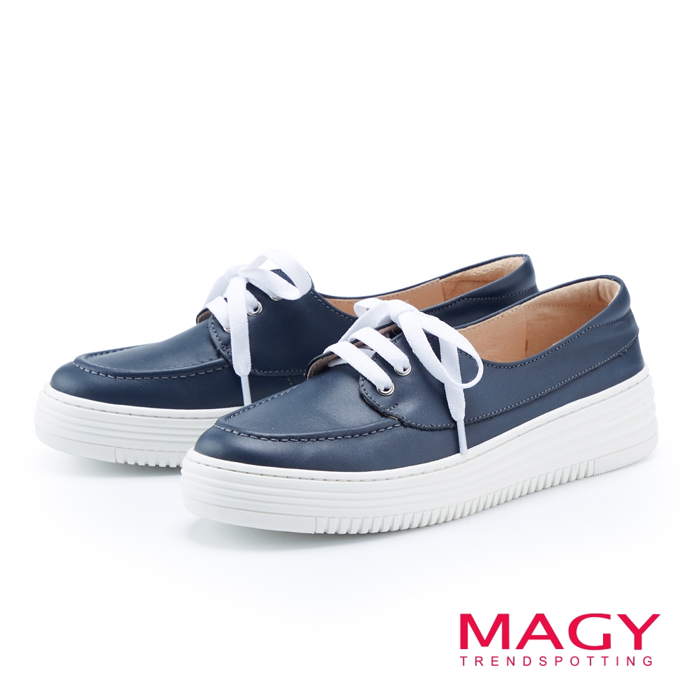 MAGY 經典綁帶真皮厚底休閒鞋 藍色 | 懶人鞋/便鞋 | Yahoo奇摩購物中心
