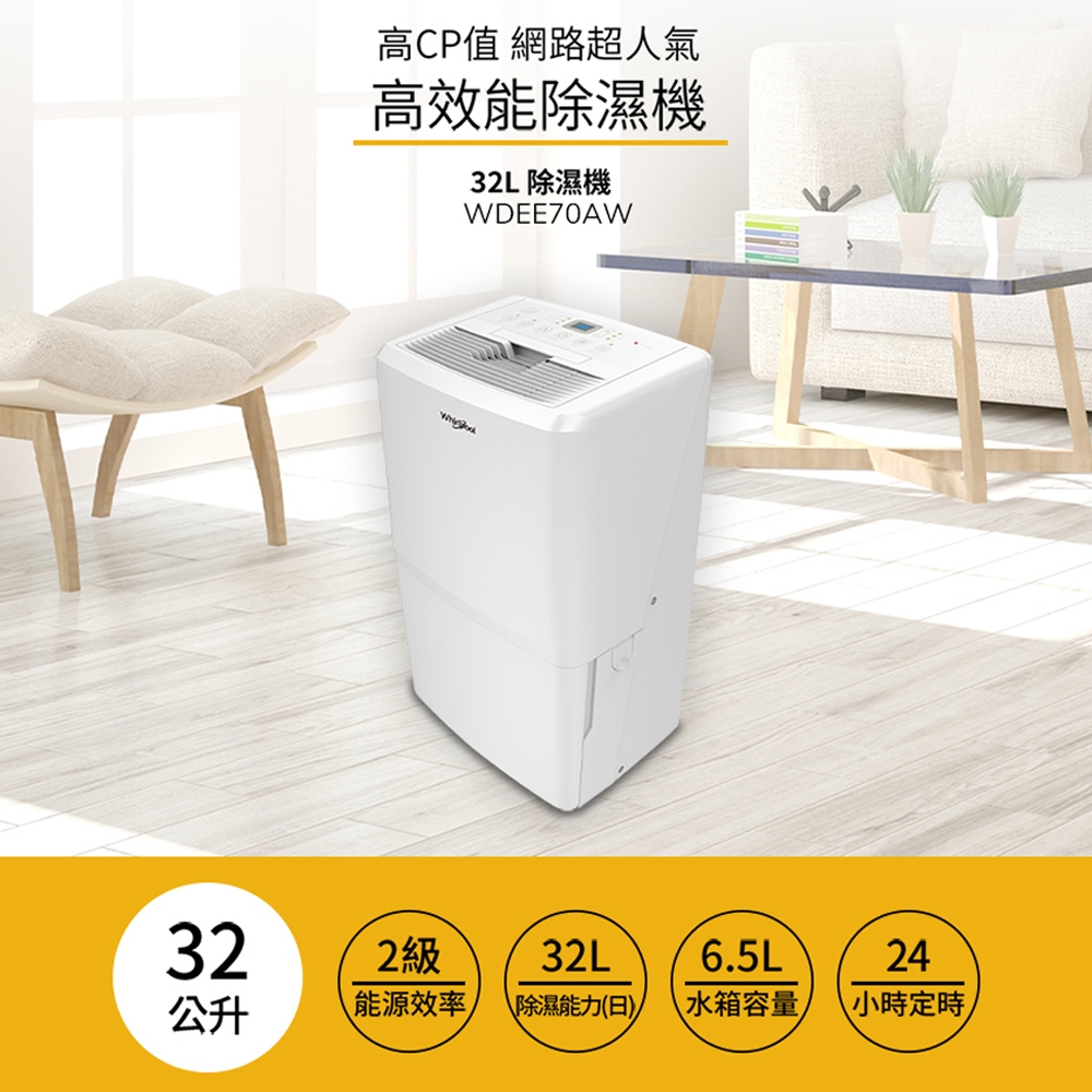 Whirlpool 惠而浦 二級能效32公升節能除濕機 WDEE70AW | 14.1L以上 | Yahoo奇摩購物中心