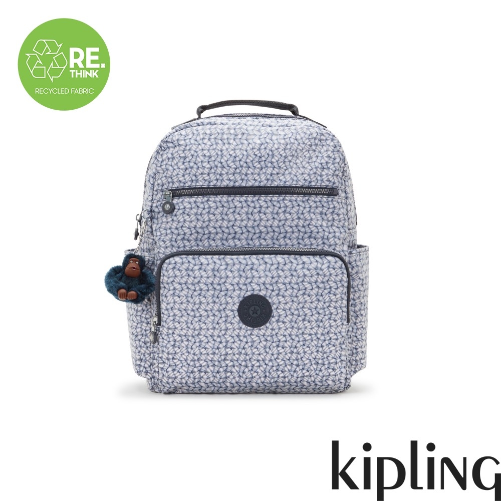Kipling 藍白時尚幾何圖騰大容量媽媽包-SO BABY | 後背包 | Yahoo奇摩購物中心