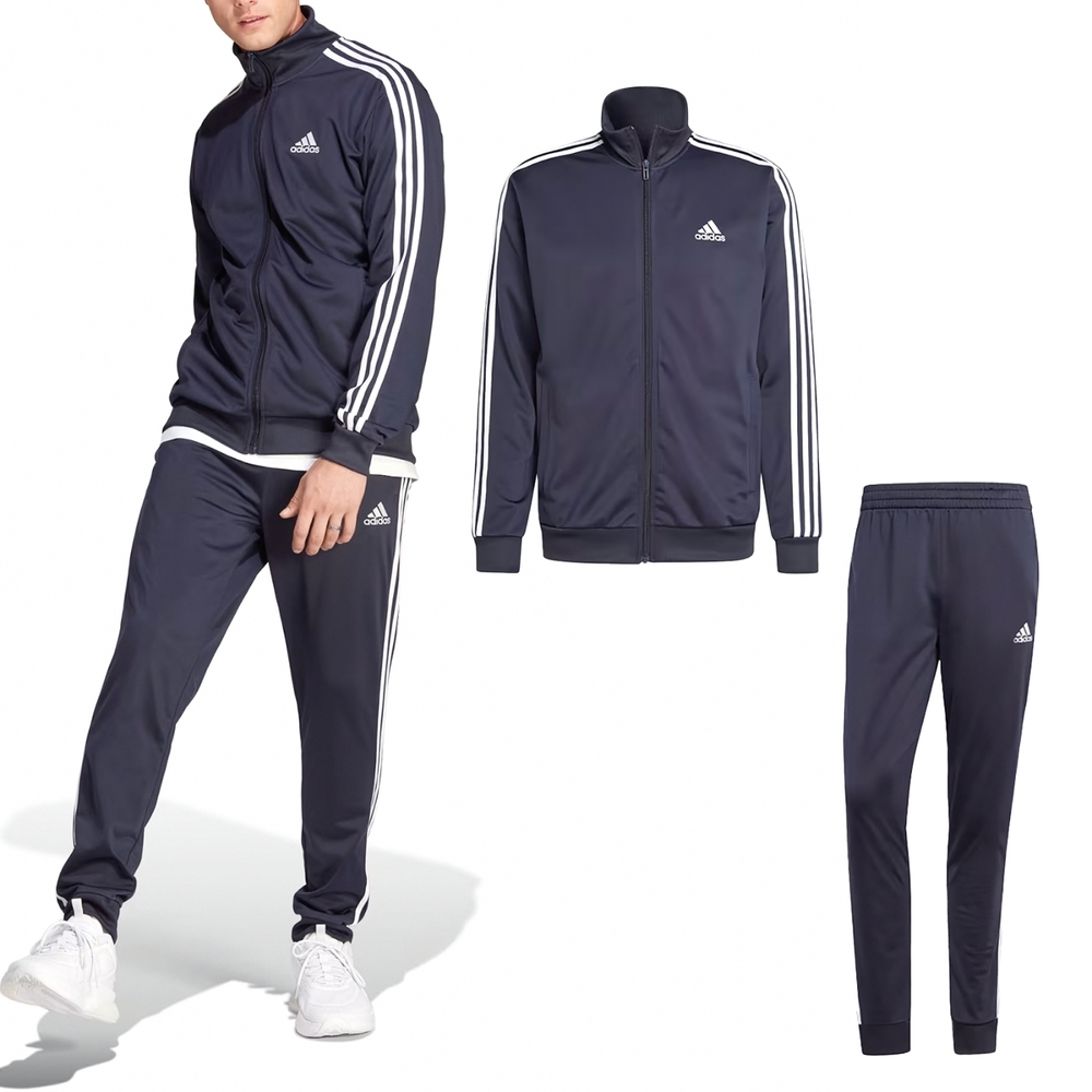 adidas 運動套裝 Basic 3-Stripes Tricot 男款 藍 白 立領外套 長褲 三線 愛迪達 HZ2220 ...