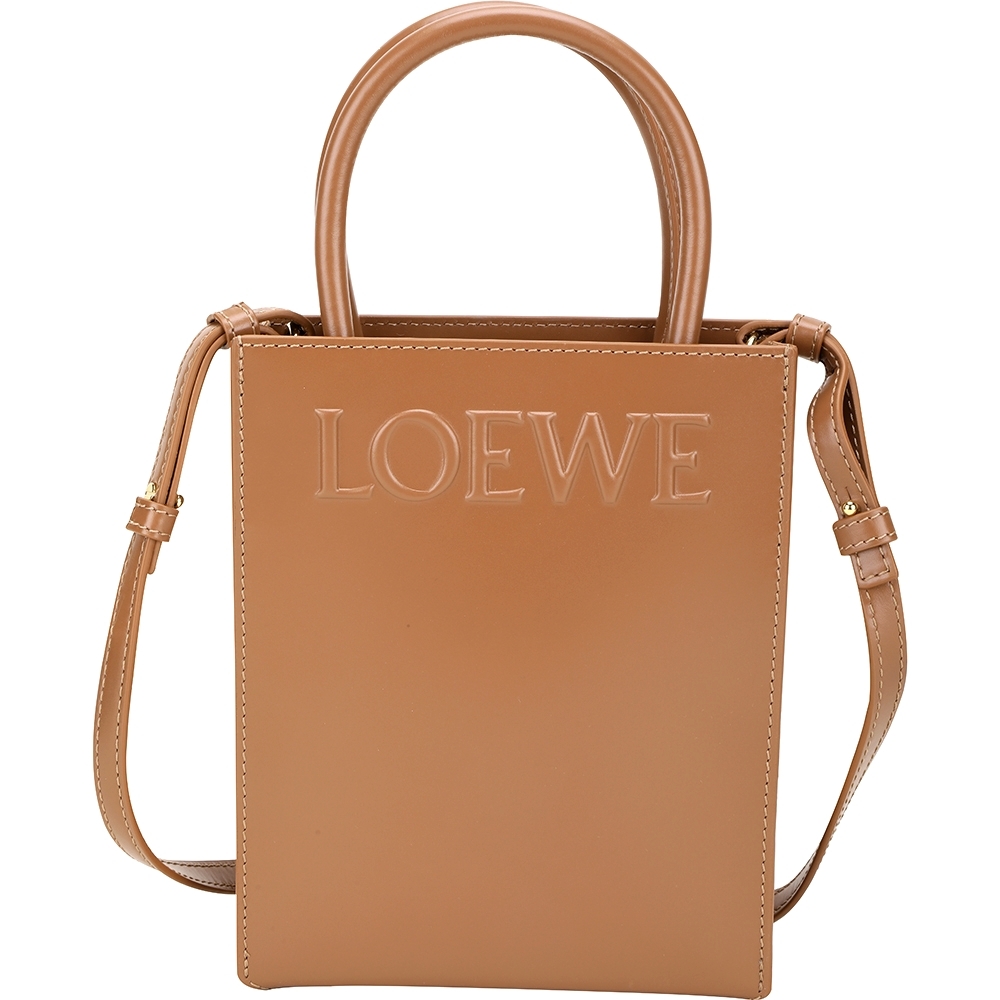 LOEWE Standard A5 浮雕字母小牛皮手提/肩背托特包(棕色) | 歐系精品包/配件 | Yahoo奇摩購物中心