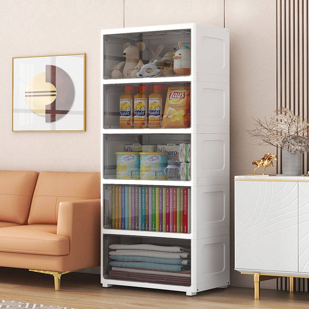 【AOTTO】無印簡約55面寬透明可視翻蓋五層收納櫃(置物櫃 收納櫃) | 塑膠收納櫃 | Yahoo購物中心