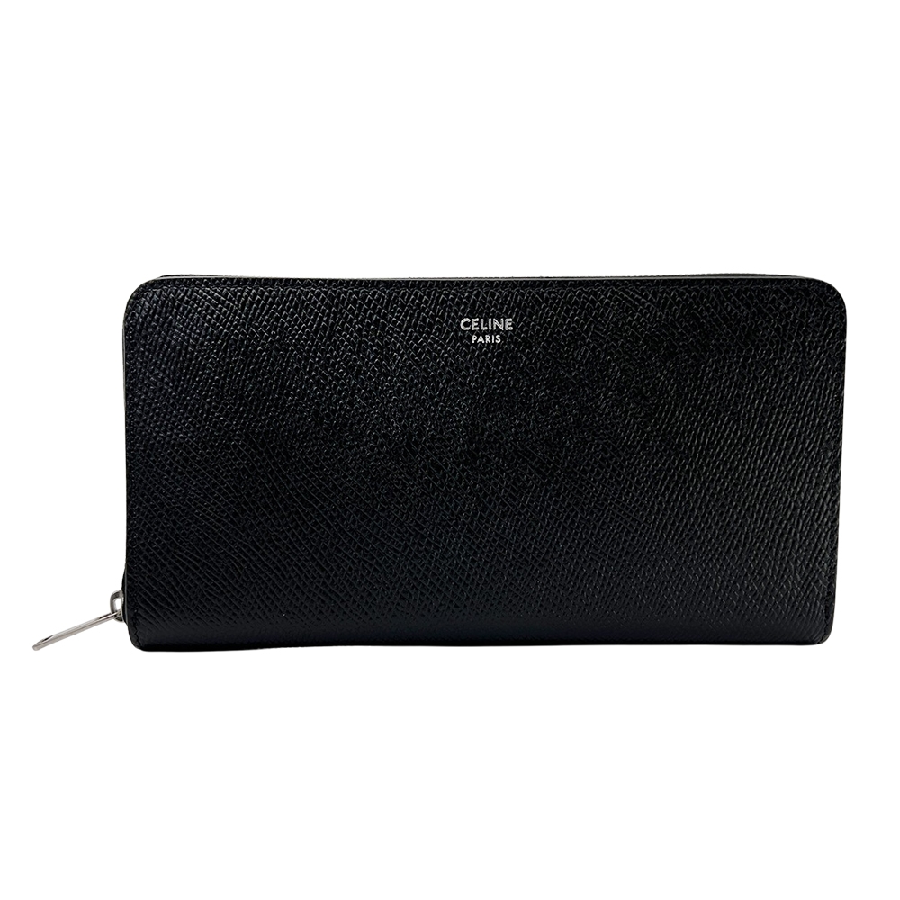 CELINE 品牌銀字logo粒面牛皮拉鍊長夾(黑) | 歐系精品包/配件 | Yahoo奇摩購物中心