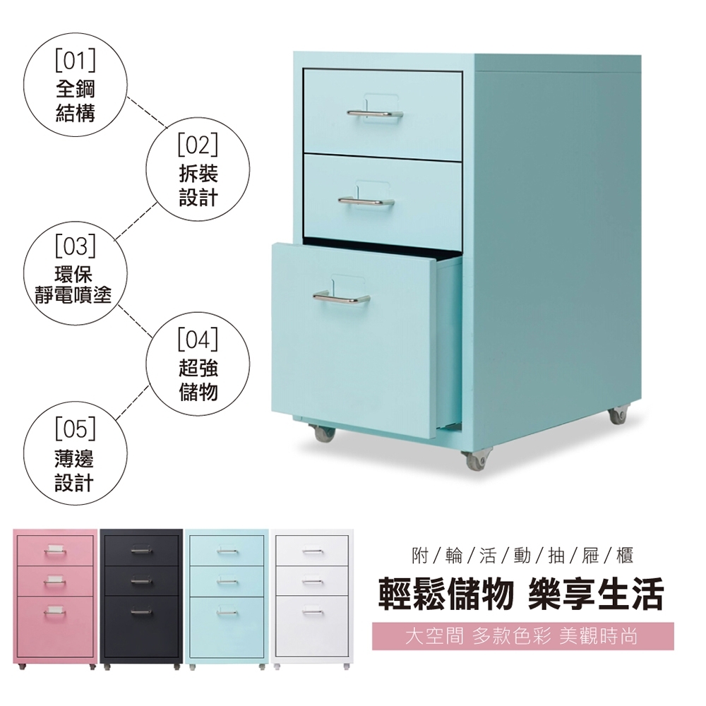Hyman PluS+ 全鋼板移動式3抽附輪抽屜櫃/公文櫃活動櫃-48.5*28*41cm | 活動櫃/公文櫃 | Yahoo購物中心