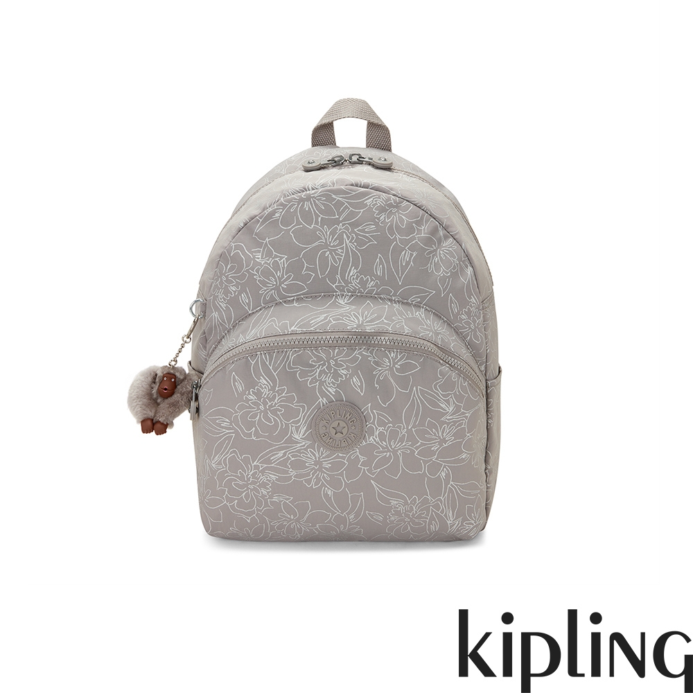 Kipling 岩石灰花卉線條印花前袋簡約後背包-CHANTRIA M | 後背包 | Yahoo奇摩購物中心