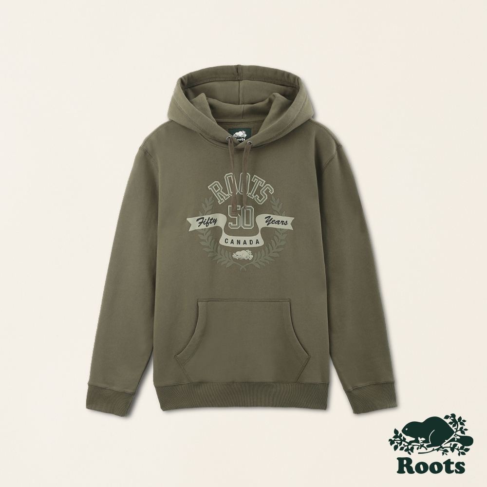 Roots 男裝-經典傳承系列 桂冠圖騰連帽上衣-深綠色 | 帽T | Yahoo奇摩購物中心
