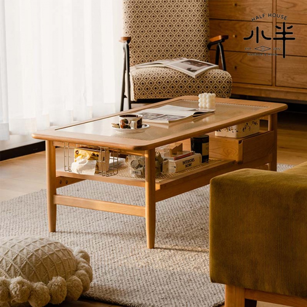 【小半家具】來古茶几 北歐櫻桃木實木藤編玻璃茶几 (H014347588) | 茶几 寬121~150cm | Yahoo奇摩購物中心
