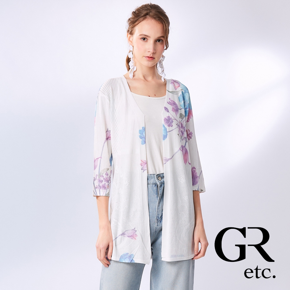 【GLORY21】網路獨賣款-etc.優雅花卉簍空涼感V領針織外套-白色 | 針織外套 | Yahoo奇摩購物中心