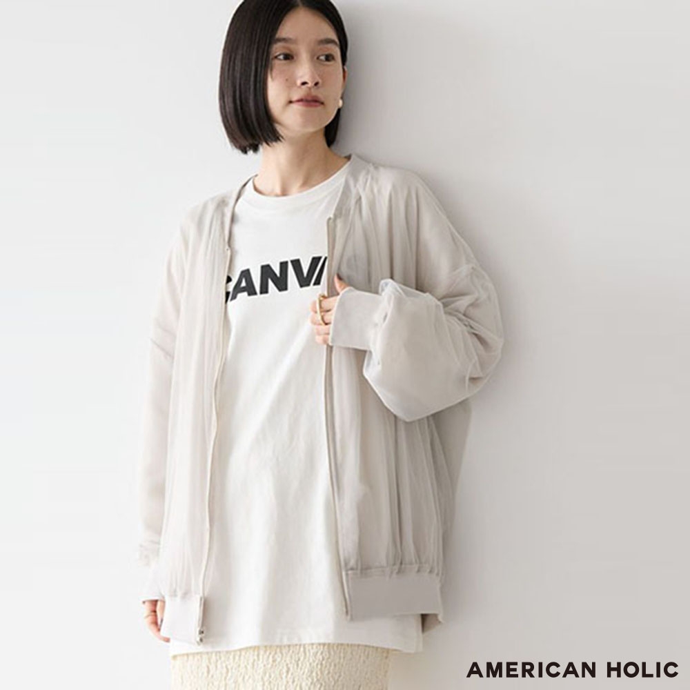 AMERICAN HOLIC 雙面雪紡薄紗束腰拉鍊外套 | 長版 | Yahoo奇摩購物中心