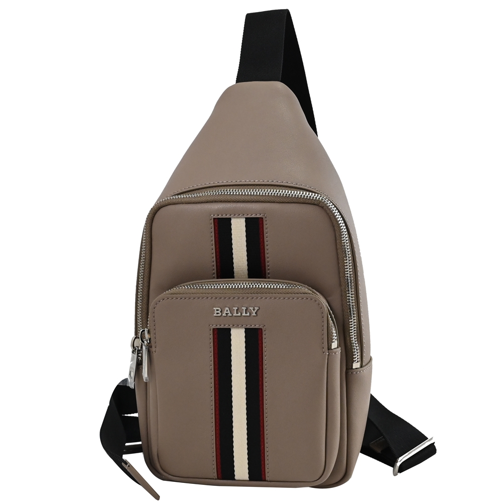 BALLY HARREY 品牌經典織帶裝飾牛皮拉鍊單肩後背/胸口包(大象灰) | 歐系精品包/配件 | Yahoo奇摩購物中心