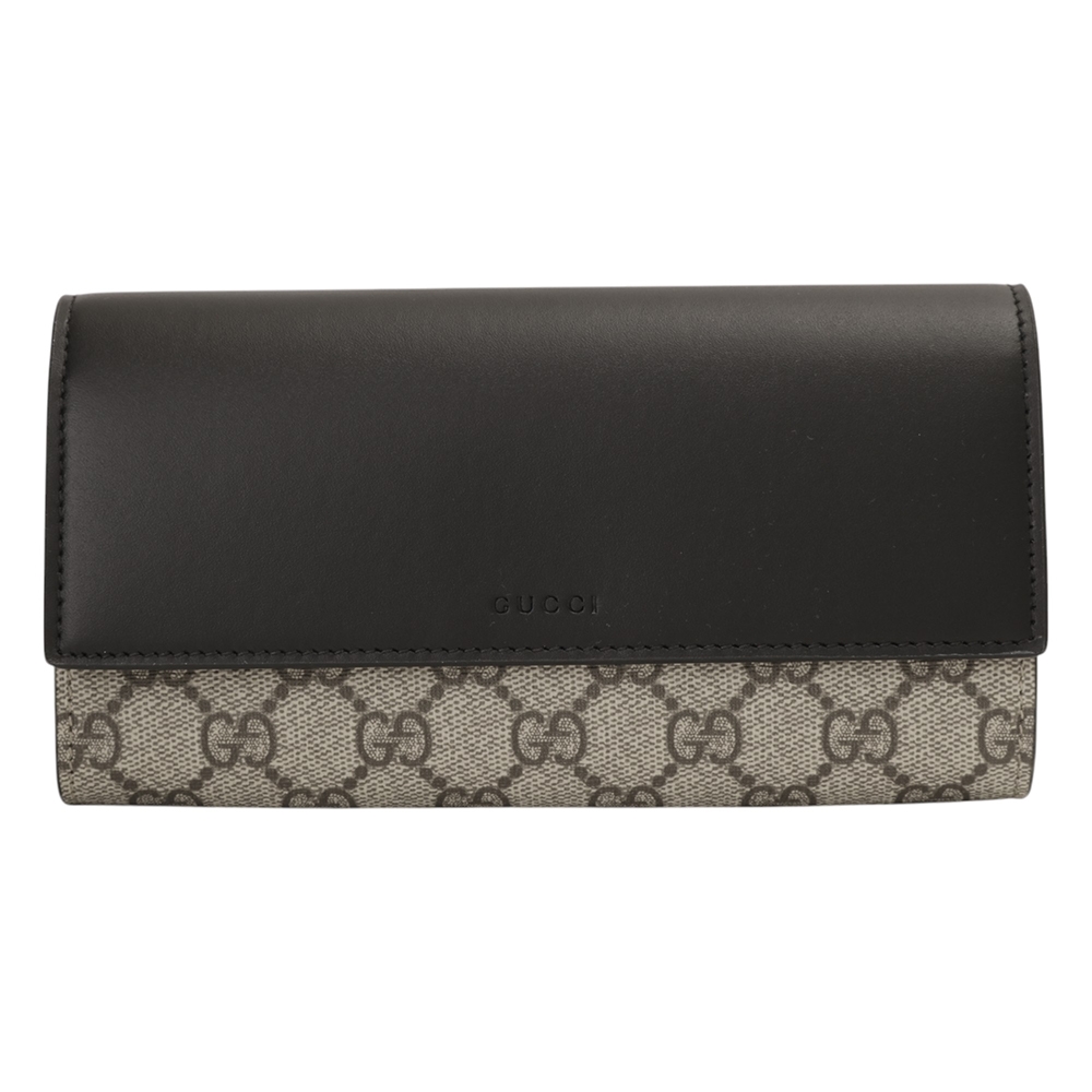 GUCCI Signature 雙G 壓紋皮革翻釦長夾(烏木x黑色) | 長夾 | Yahoo奇摩購物中心