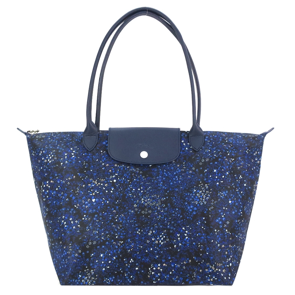 LONGCHAMP Le Pliage Fleurs碎花長把摺疊水餃包(大/星空藍) | 歐系精品包/配件 | Yahoo奇摩購物中心