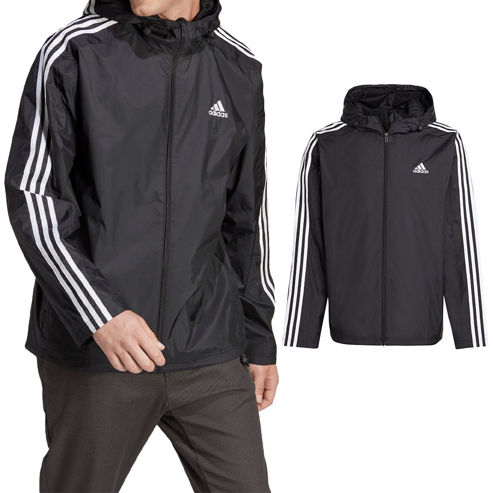 Adida M 3S WB 男款 黑色 立領 基本款 防潑水 連帽 風衣 運動 外套 IB0381 | adidas | Yahoo奇摩購物中心