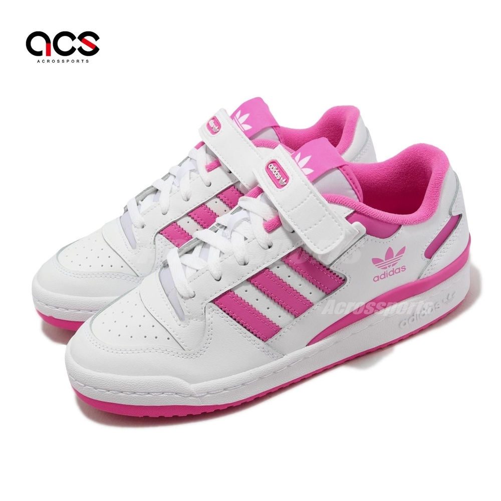 adidas 休閒鞋 Forum Low J 大童鞋 女鞋 白 粉紅 螢光粉 魔鬼氈 三葉草 愛迪達 FY7967 | 童鞋 | Yahoo奇摩購物中心