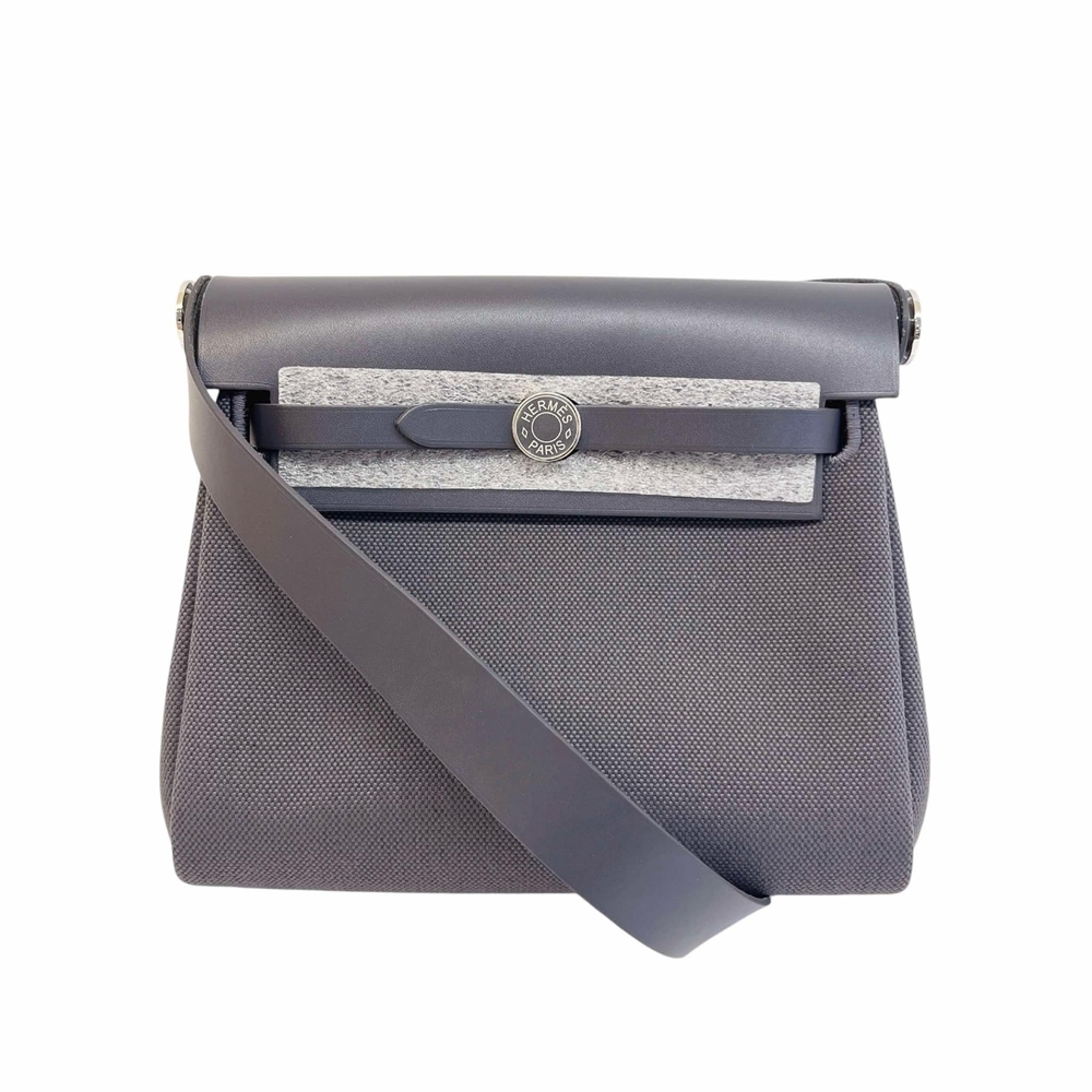 HERMES 愛馬仕 MINI Herbag帆布拼牛皮肩背包/斜背包(石板灰/銀扣) | 歐系精品包/配件 | Yahoo奇摩購物中心