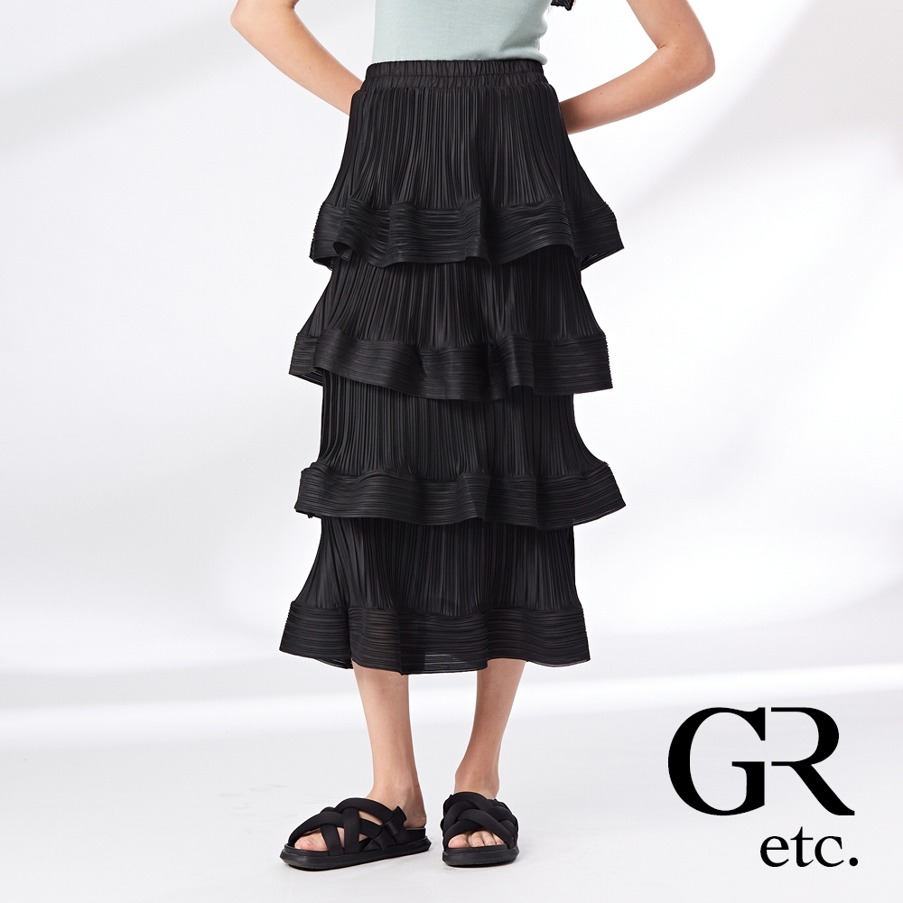 【GLORY21】網路獨賣款-etc.俏麗細壓摺蛋糕鬆緊長裙-黑色 | 長裙 | Yahoo奇摩購物中心