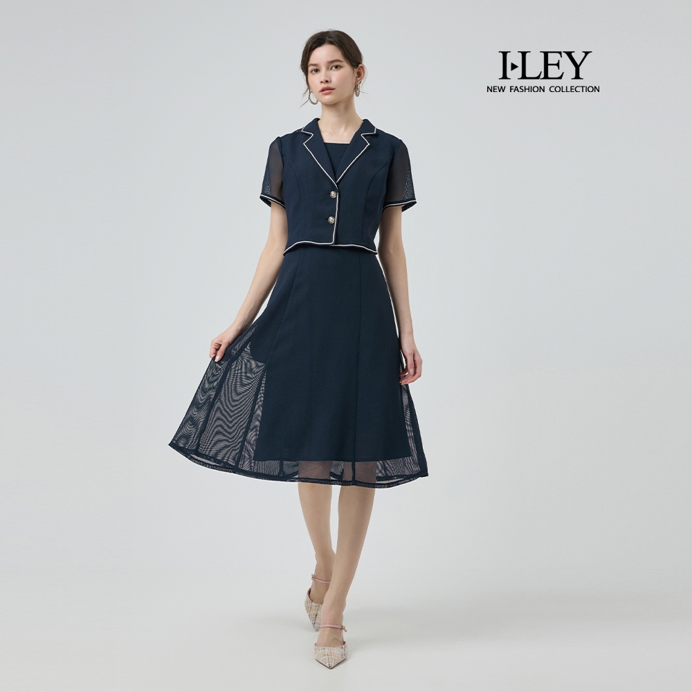 ILEY伊蕾 貴氣海軍風假兩件縲縈洋裝(深藍；M-2L) | 洋裝 | Yahoo奇摩購物中心
