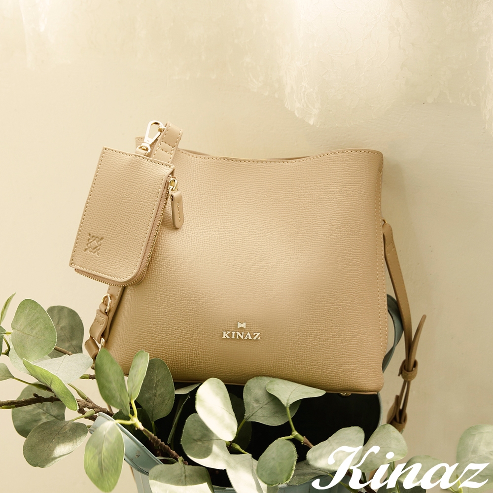 KINAZ 小花苞袋口多層附拉鍊包雙背帶肩背斜背水桶包- 奶油芥黃-小公主系列 | 後背包 | Yahoo奇摩購物中心